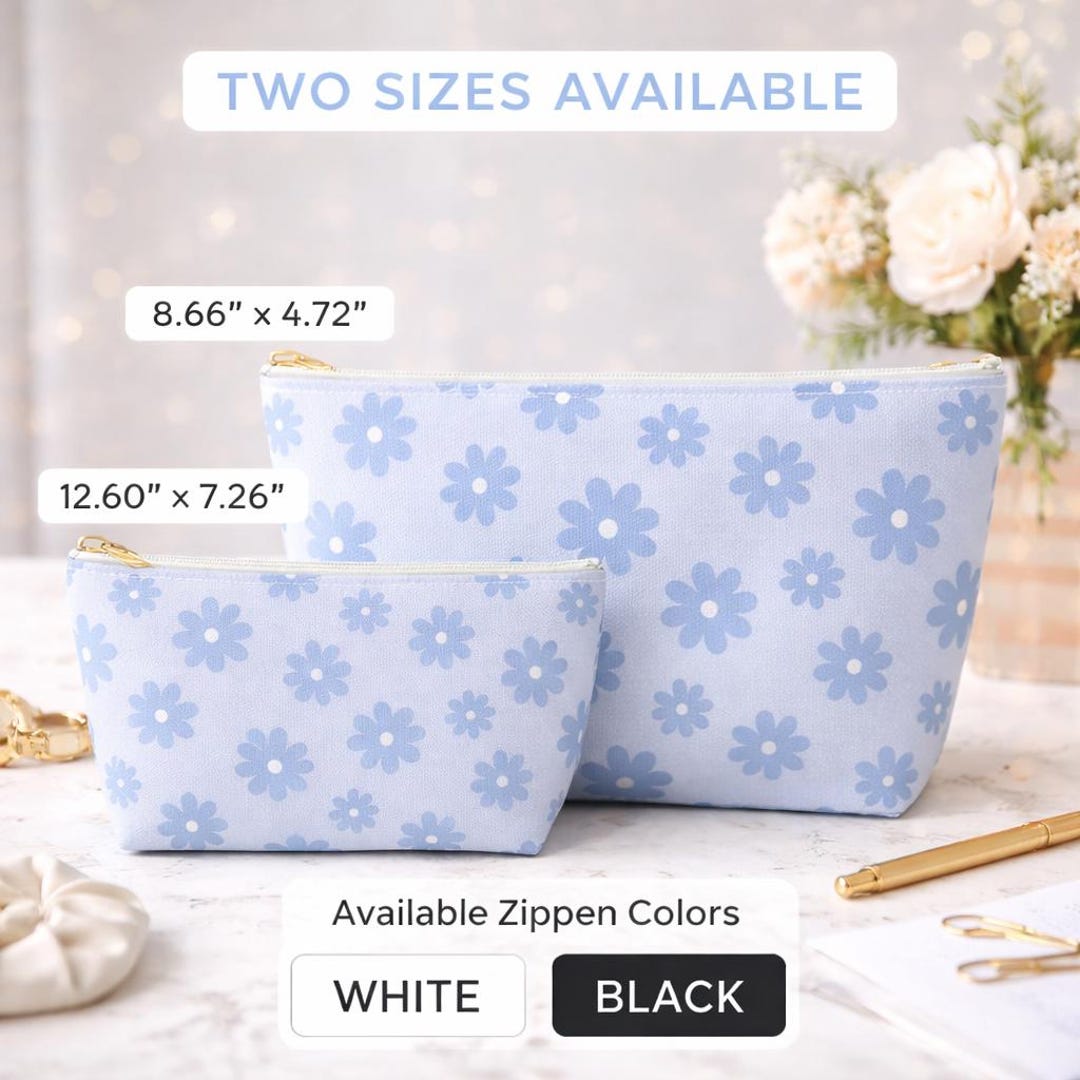 Blue Daisy Cosmetic Bag, Floral Accessory Pouch, Two Sizes - Etsy