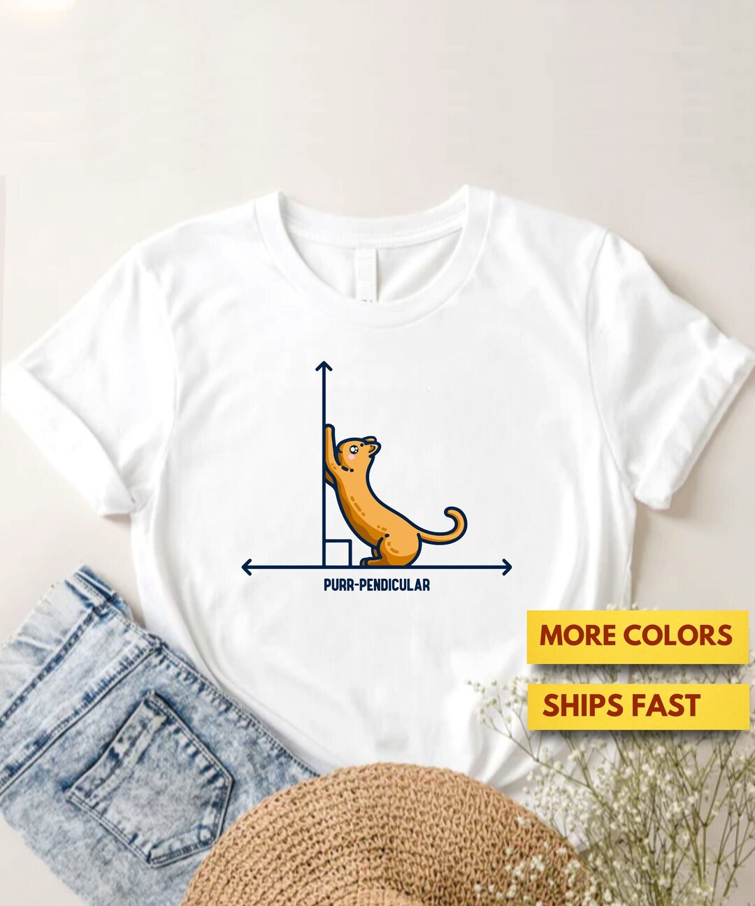 Purr-pendicular Cute Maths Cat Premium T-shirt, Cute Kitten Math Pun T ...