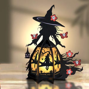 Pack 3 Witch Lantern Template - DIY Halloween Lantern Paper Cut - Witch ...