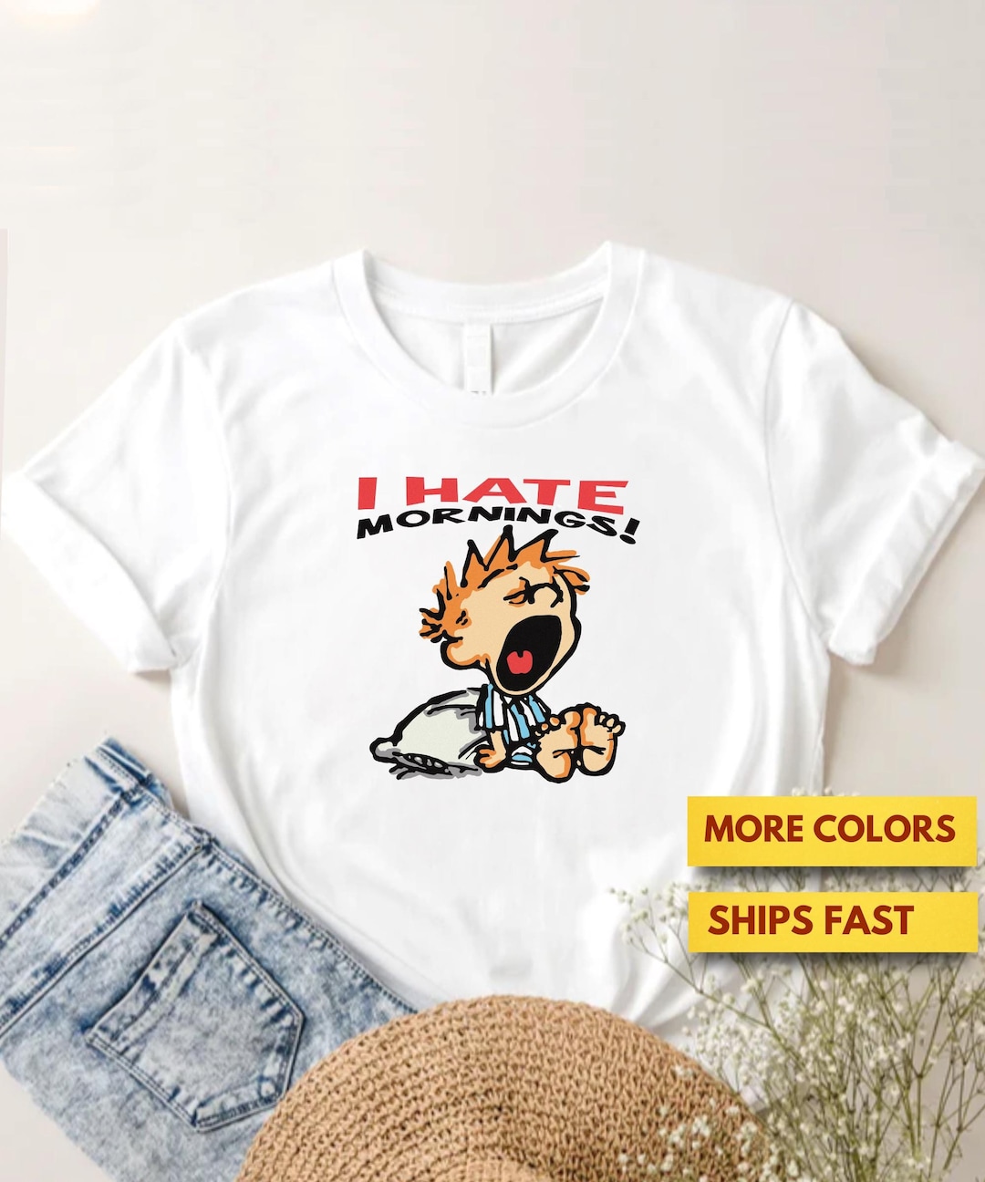 Vintage I Hate Mornings Premium T-shirt, Retro Cartoon T-shirt, Vintage ...
