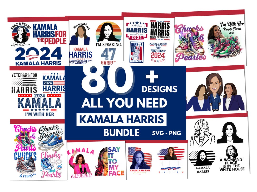 80 Kamala Harris SVG PNG Bundle, Chucks and Pearls 2024 Png Design ...