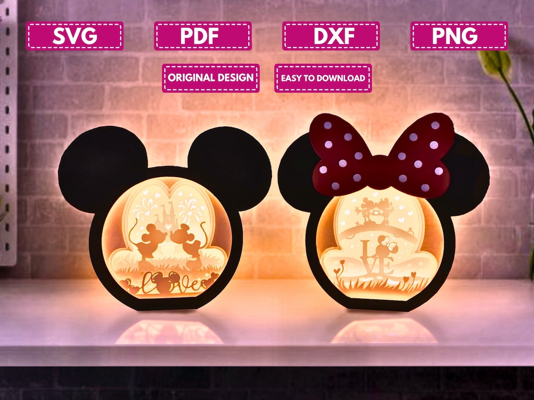 Pack 2 Mickey Shadow Box SVG for Cricut Projects DIY, Mickey Lantern for Valentine Decoration ...