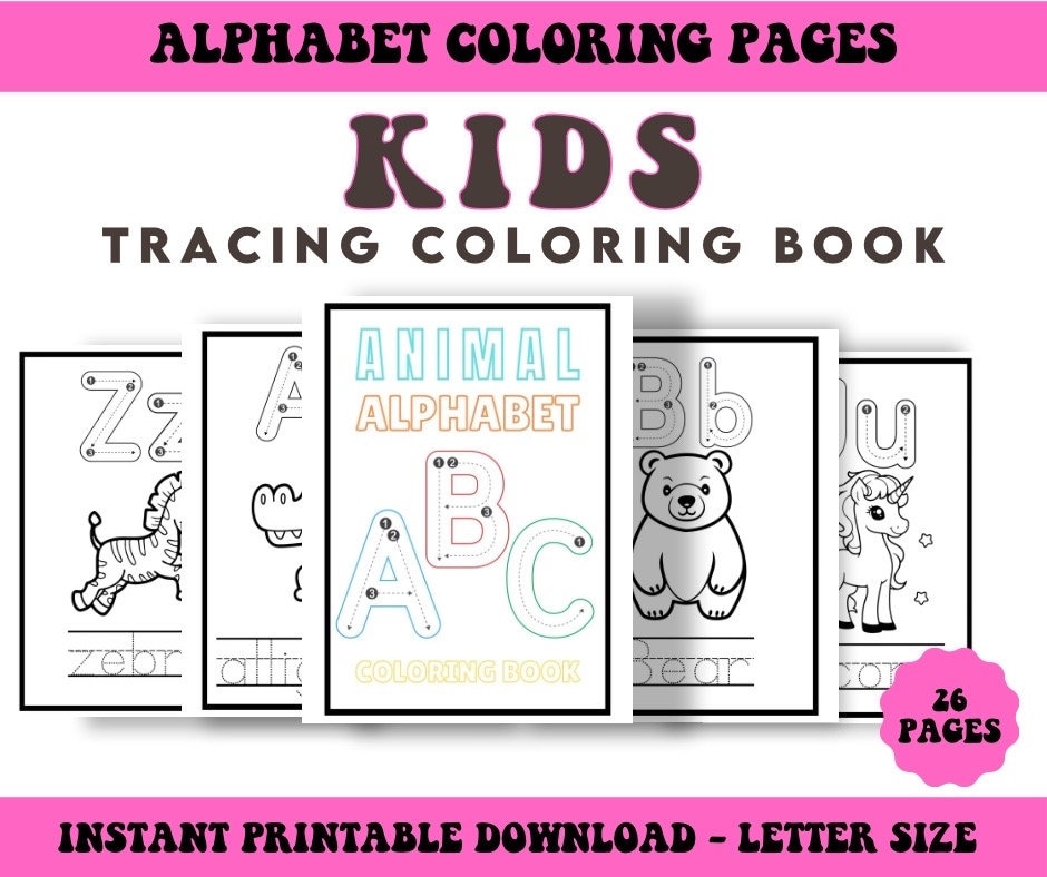 Alphabet Tracing Coloring Pages, Printable Letter Coloring Pages , Kids ...