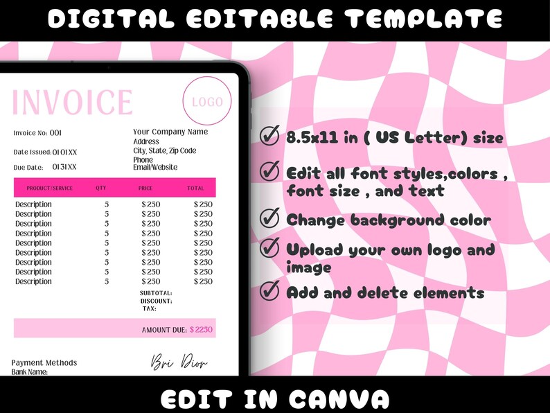 Invoice Template Editable , Content Creators, Tik Tok Influencer ...