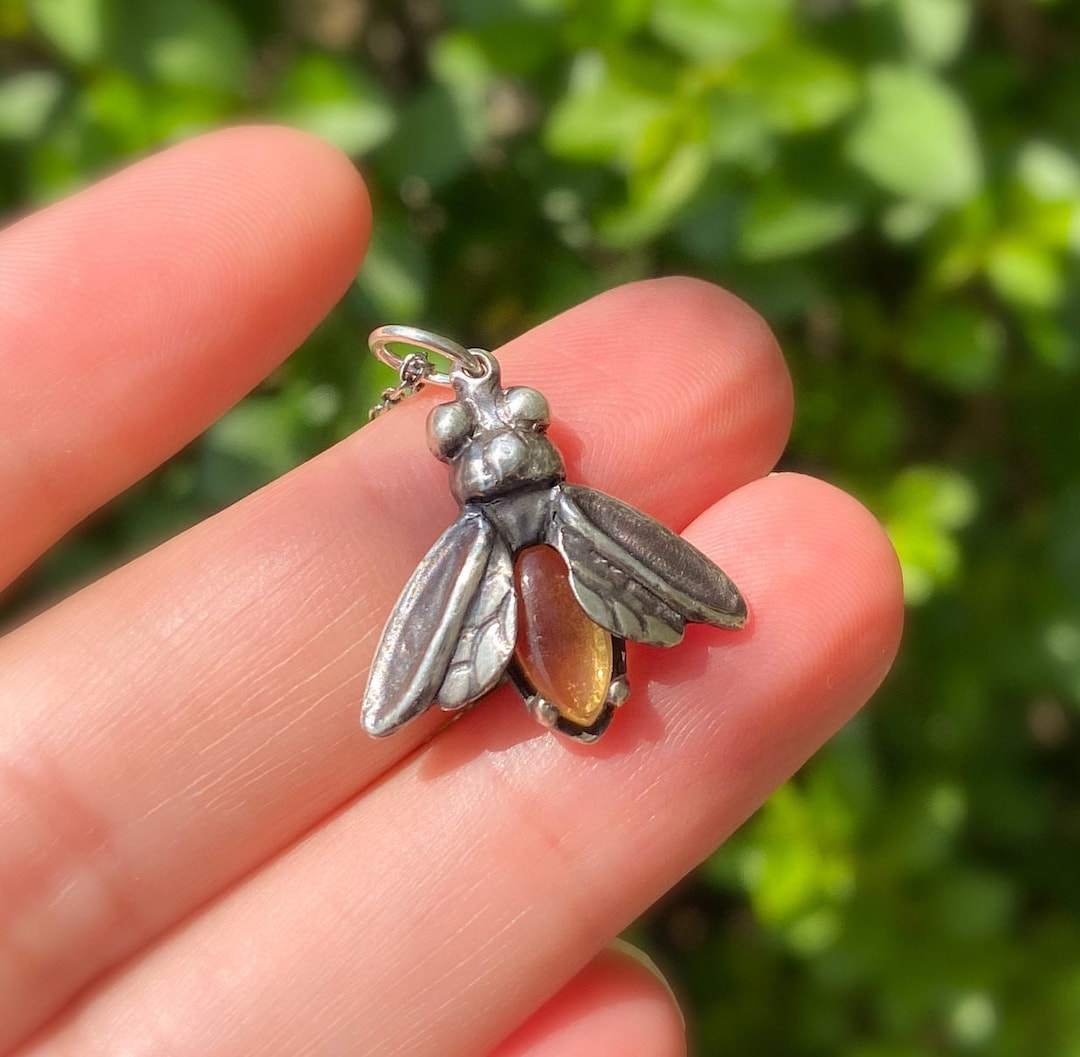 Firefly Necklace, Sterling Silver Firefly With Citrine, Lightning Bug ...