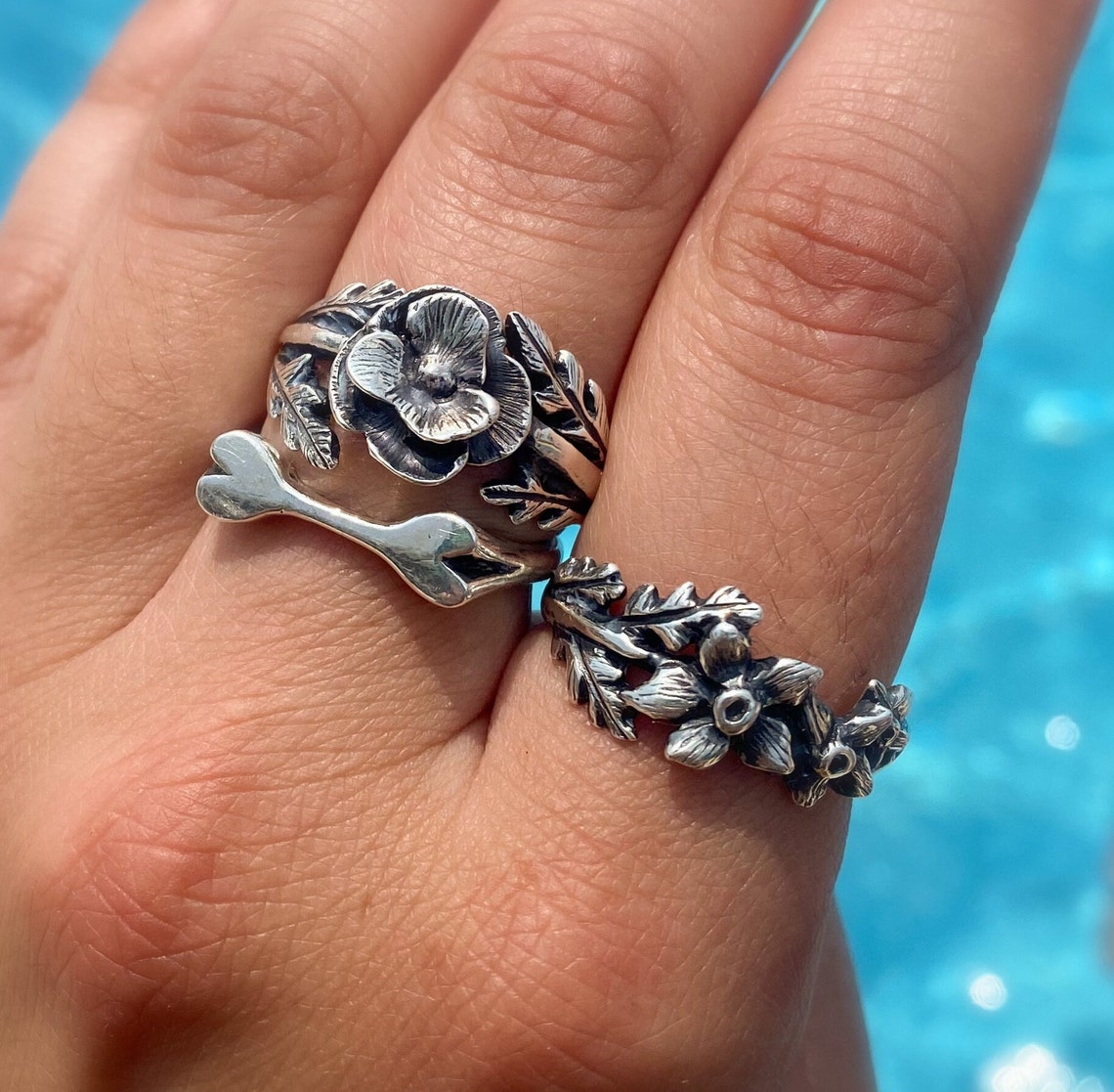 Poppy Ring/august Birth Flower Ring/solid Sterling Silver/14kt Gold ...