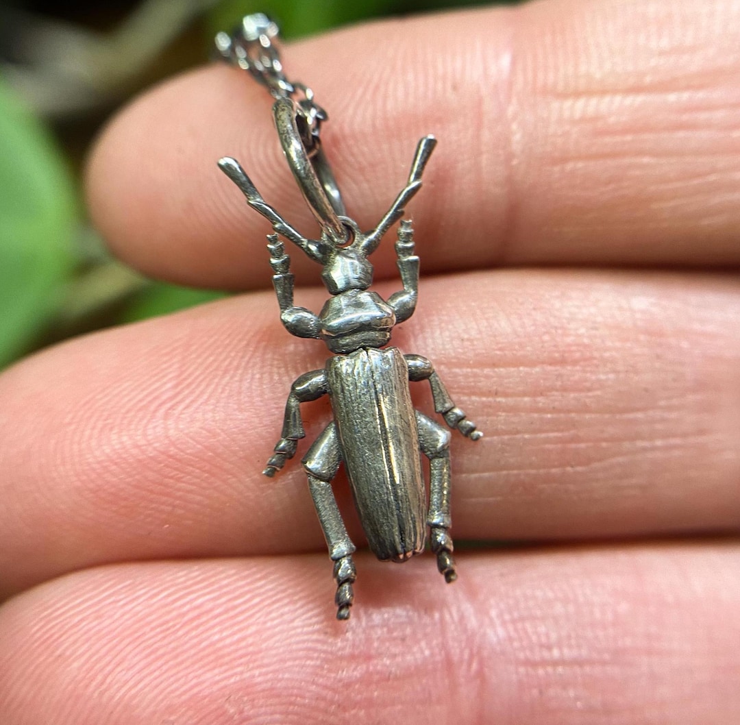 Beetle Charm/sterling Silver Longhorn Beetle Necklace/musk Beetle Charm ...