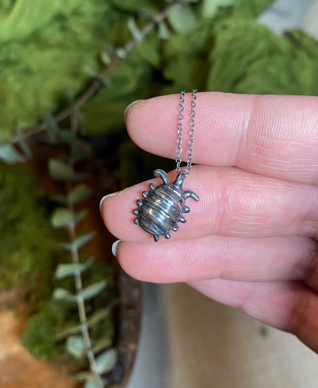 Isopod Necklace/handmade Rollie Pollie Charm 925 Sterling Silver/plant ...