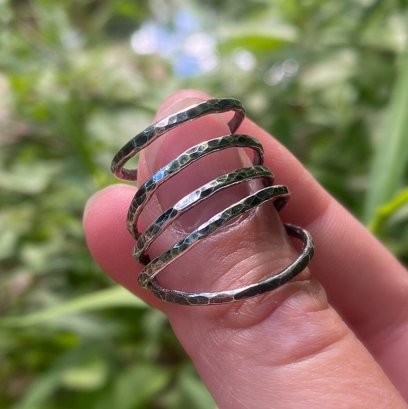 Sterling Silver Hammered Stacker Rings/ 14kt Gold Vermeil/stacker Bands/thin Silver Ring Set ...