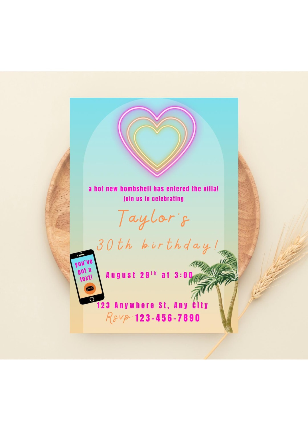 A Hot New Bombshell Birthday Invitation Template, Love Island Inspired ...