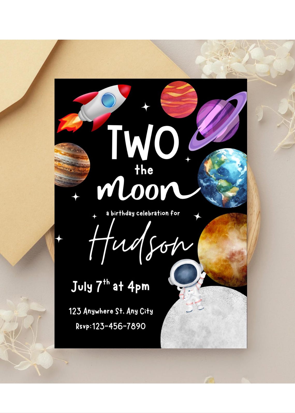 Two the Moon Birthday Invitation Template, Space Themed Birthday Party ...