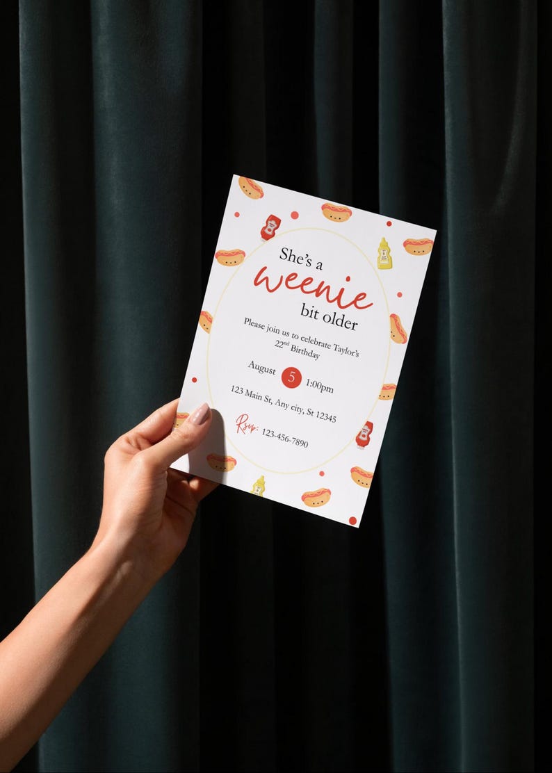 A Weenie Bit Older Birthday Invitation Template, Hot Dog Theme Birthday ...