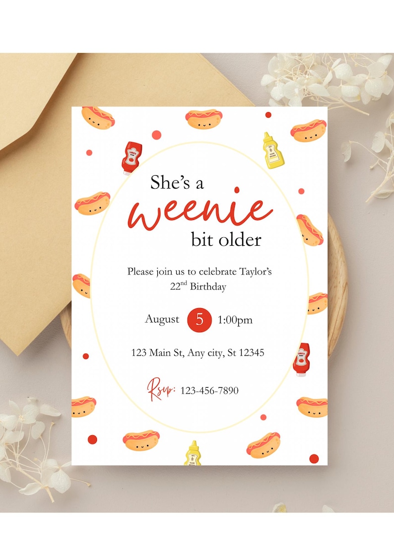 A Weenie Bit Older Birthday Invitation Template, Hot Dog Theme Birthday ...