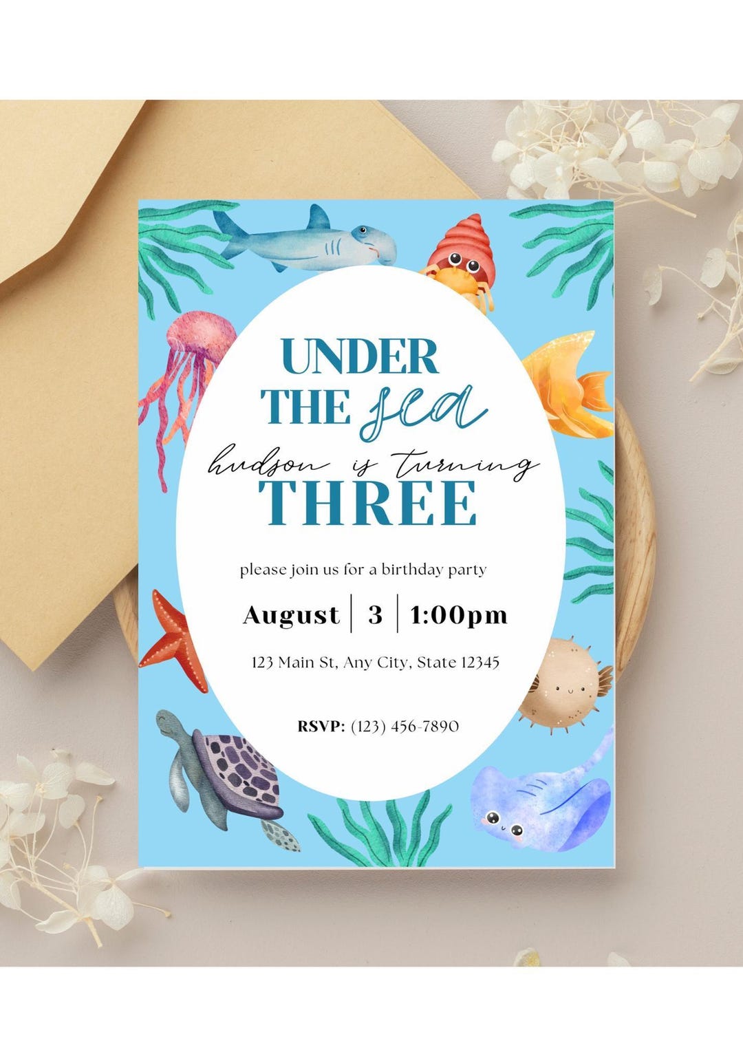 Under the Sea Third Birthday Invitation, Third Birthday Invite, Boy or ...