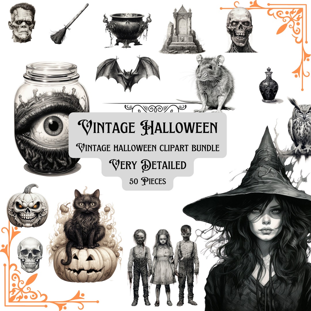 50 Vintage Halloween Clipart Gothic Halloween Clip PNG - Etsy