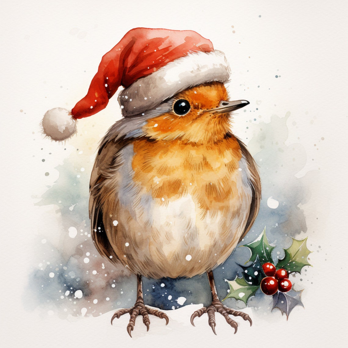 Christmas Robin Clipart, Printable Watercolor Clip Art High Quality ...