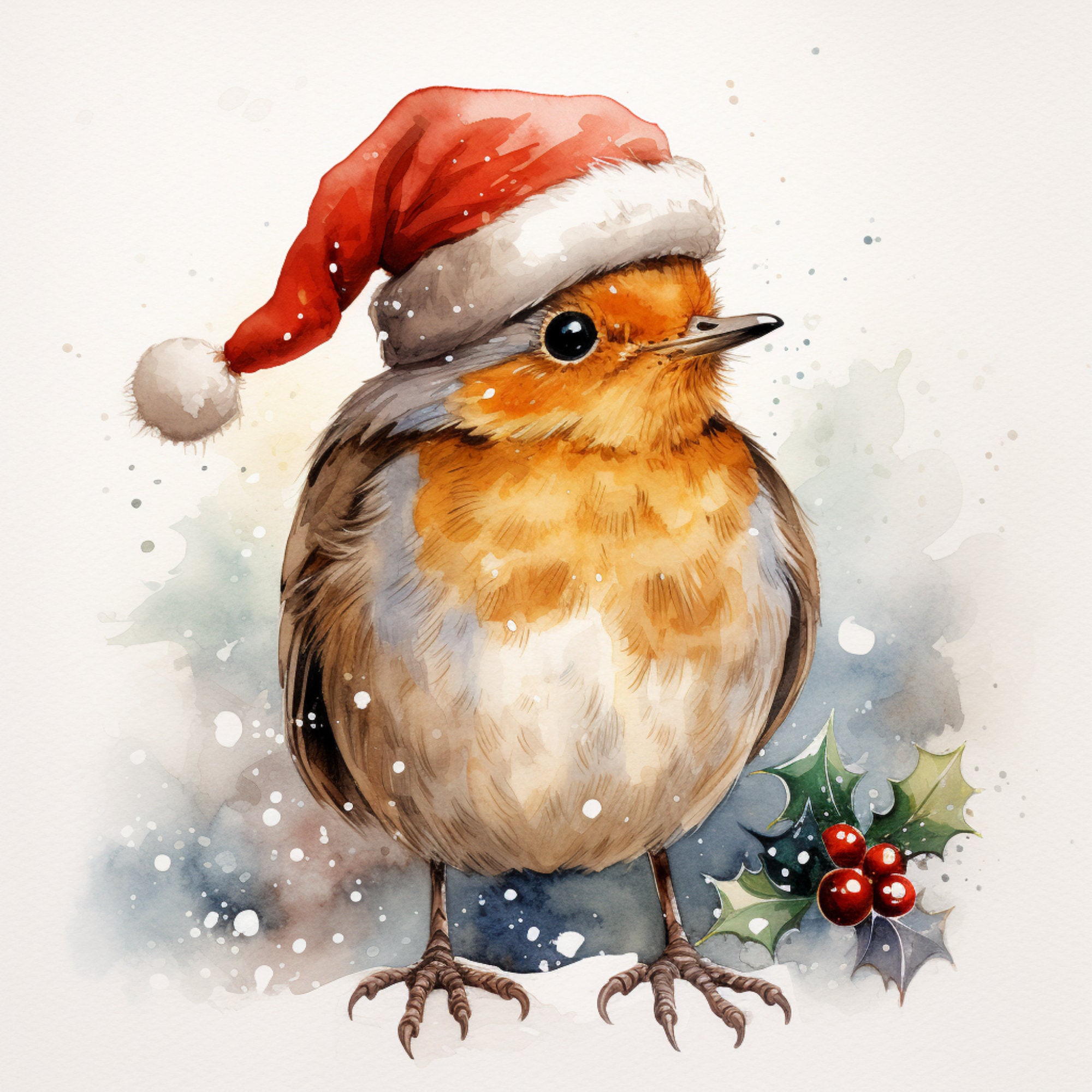 Christmas Robin Clipart, Printable Watercolor Clip Art High Quality ...