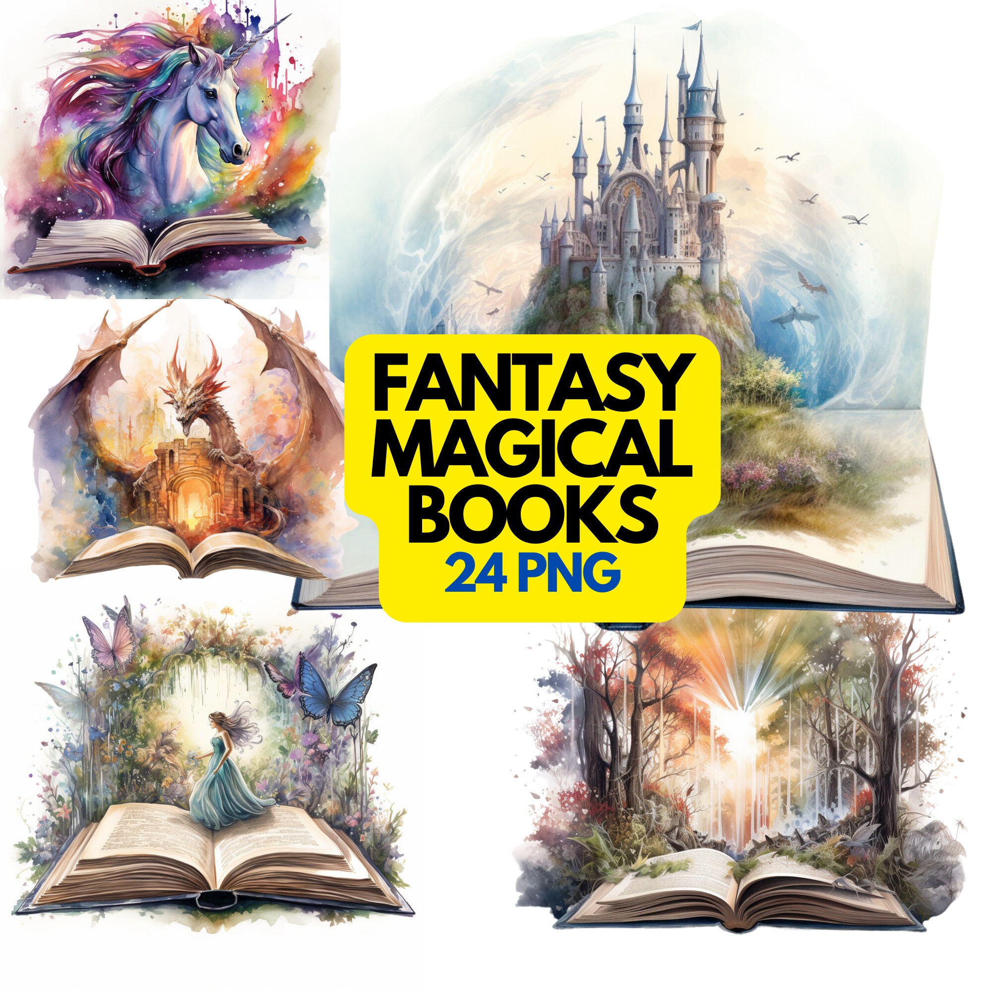 Fantasy Books Clipart PNG Open Book Clip Art Digital Book - Etsy