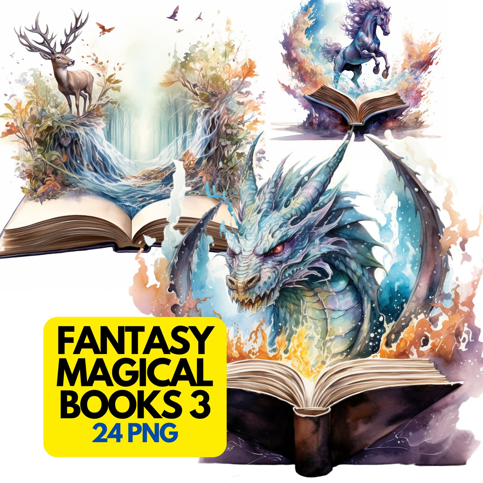 Mystical Book Clipart PNG, Fantasy Literature Illustrations, Open Book ...