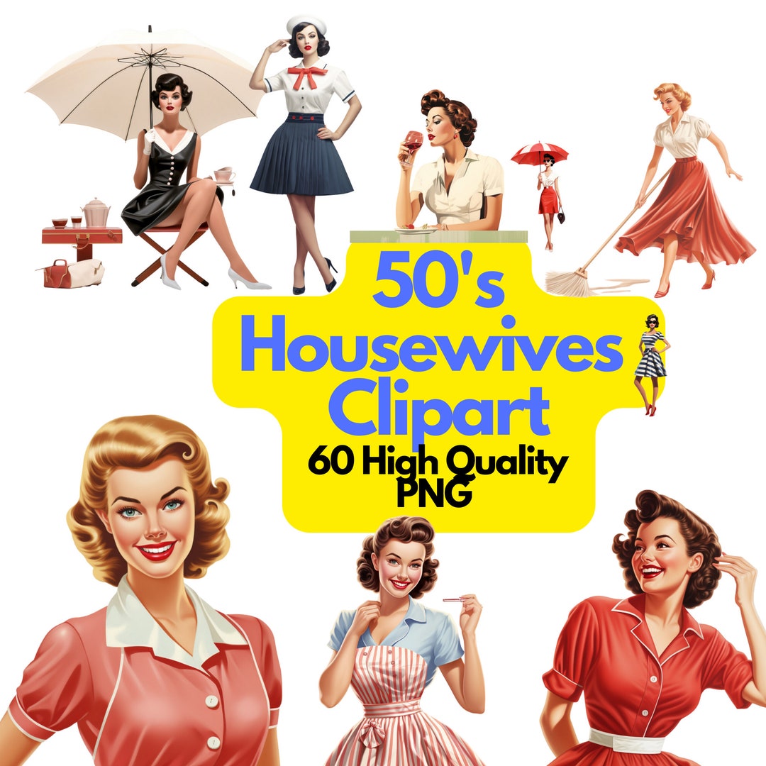 Retro Clipart PNG Pages,50s Housewives Antique Ephemera for Junk ...