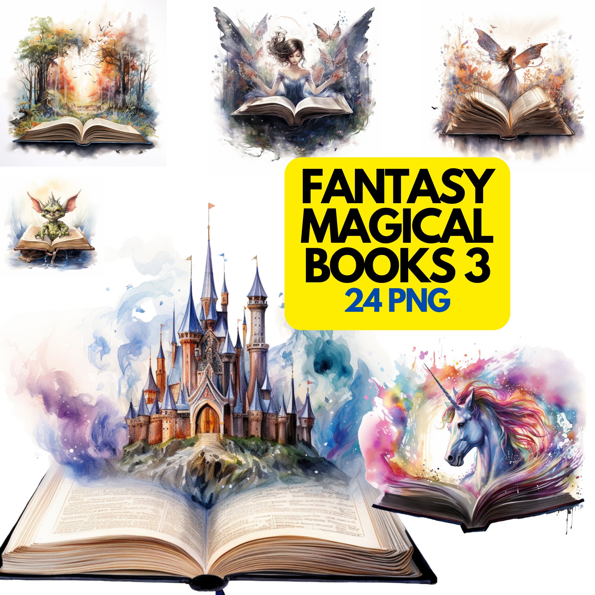 Mystical Book Clipart PNG, Fantasy Literature Illustrations, Open Book ...
