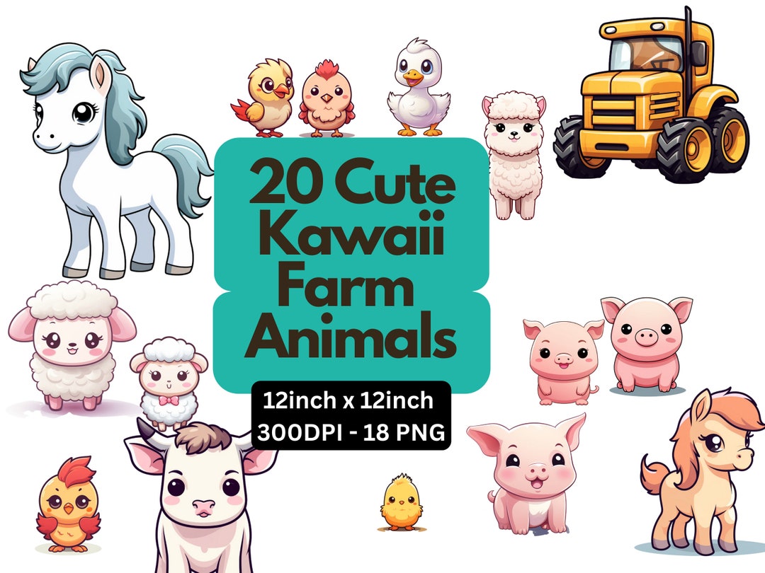 Kawaii Farm Animal 20 Cute PNG Clipart, DIY Crafts Scrapbooking 12x12 ...