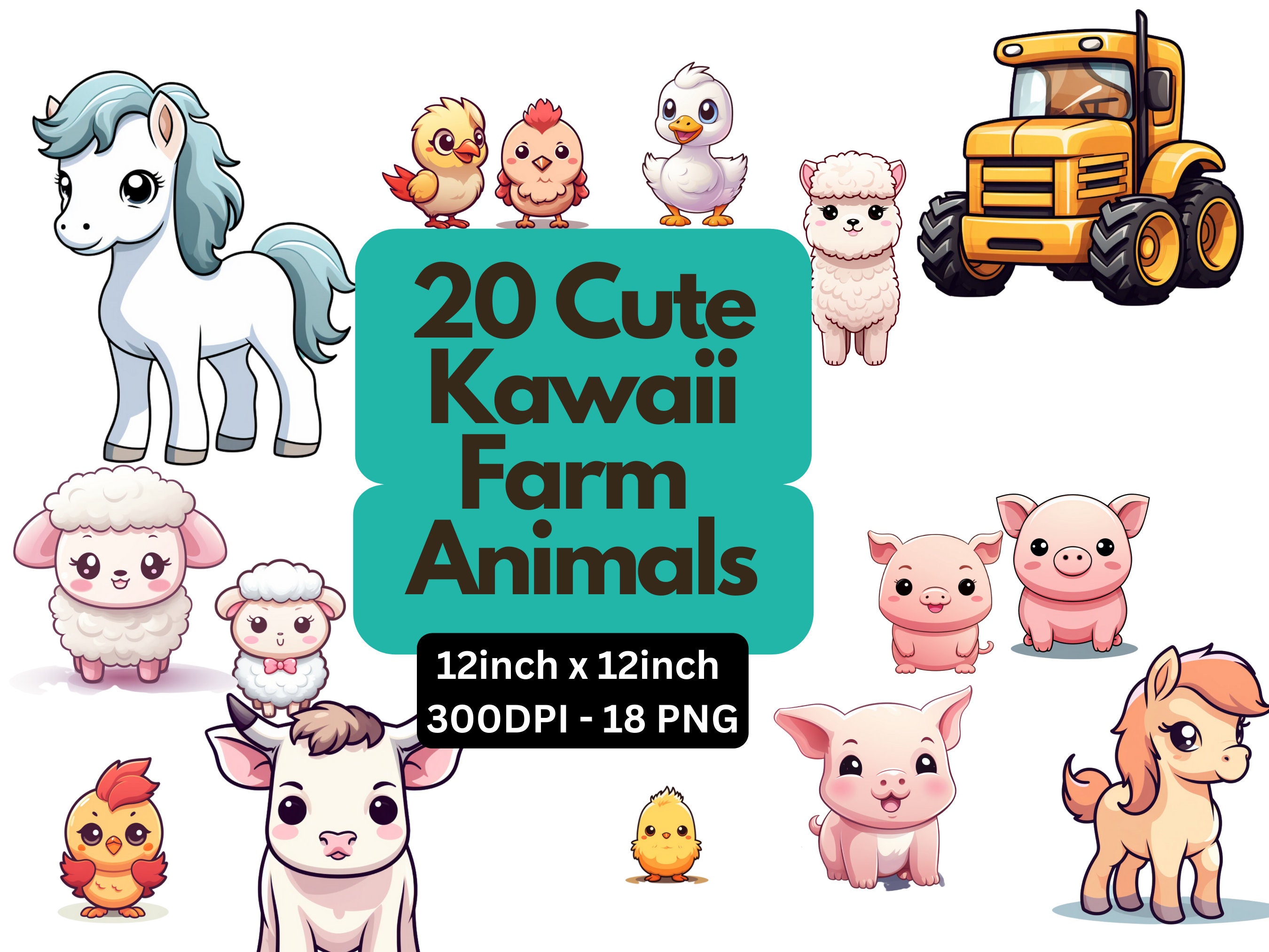 Kawaii Farm Animal 20 Cute PNG Clipart, DIY Crafts Scrapbooking 12x12 ...