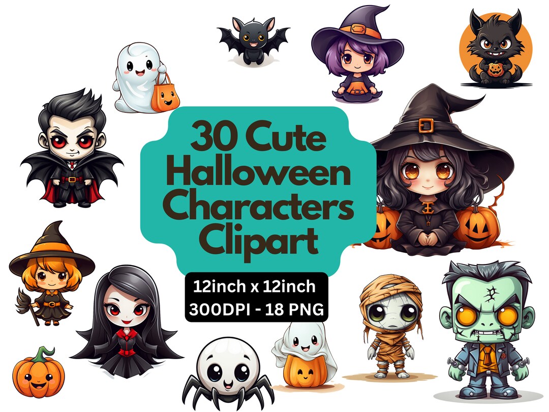 Cute Kawaii Characters Halloween Clipart Halloween PNG Bundle - Etsy