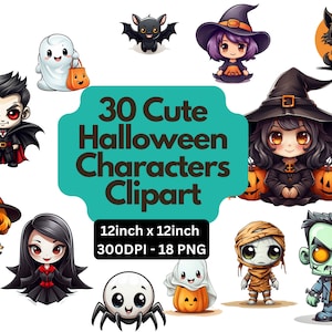 Cute Kawaii Characters Halloween Clipart Halloween PNG Bundle - Etsy