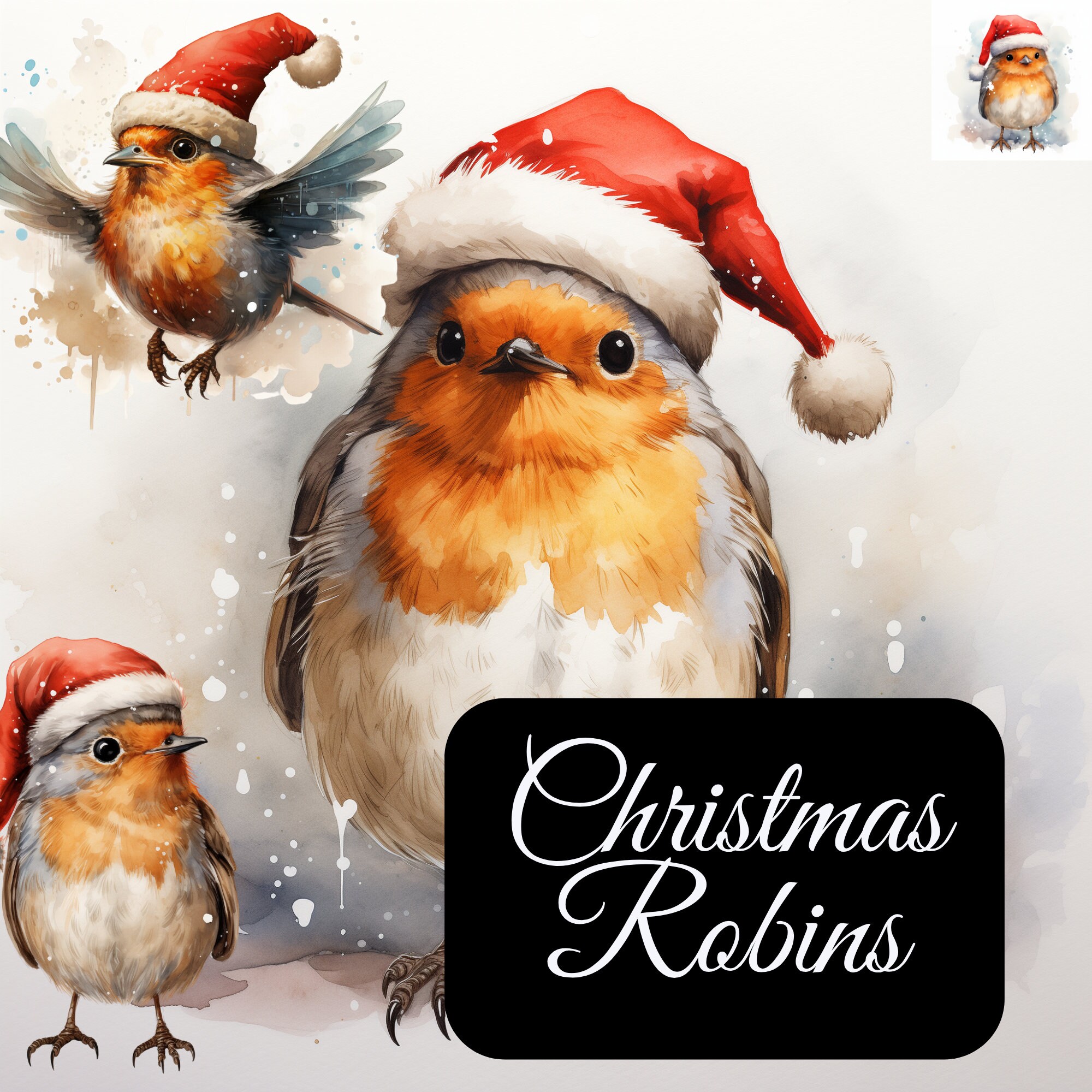 Christmas Robin Clipart, Printable Watercolor Clip Art High Quality ...