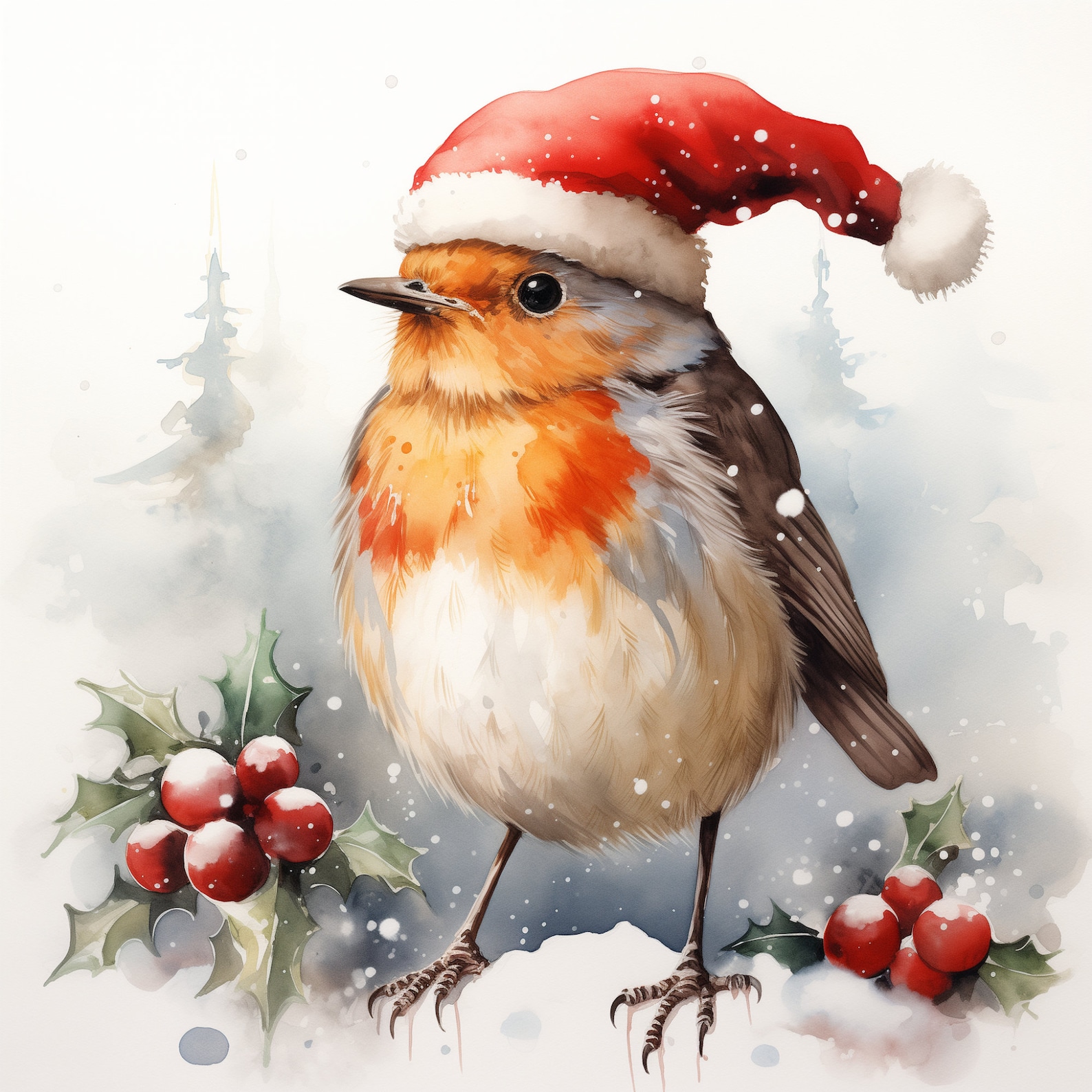 Christmas Robin Clipart, Printable Watercolor Clip Art High Quality ...