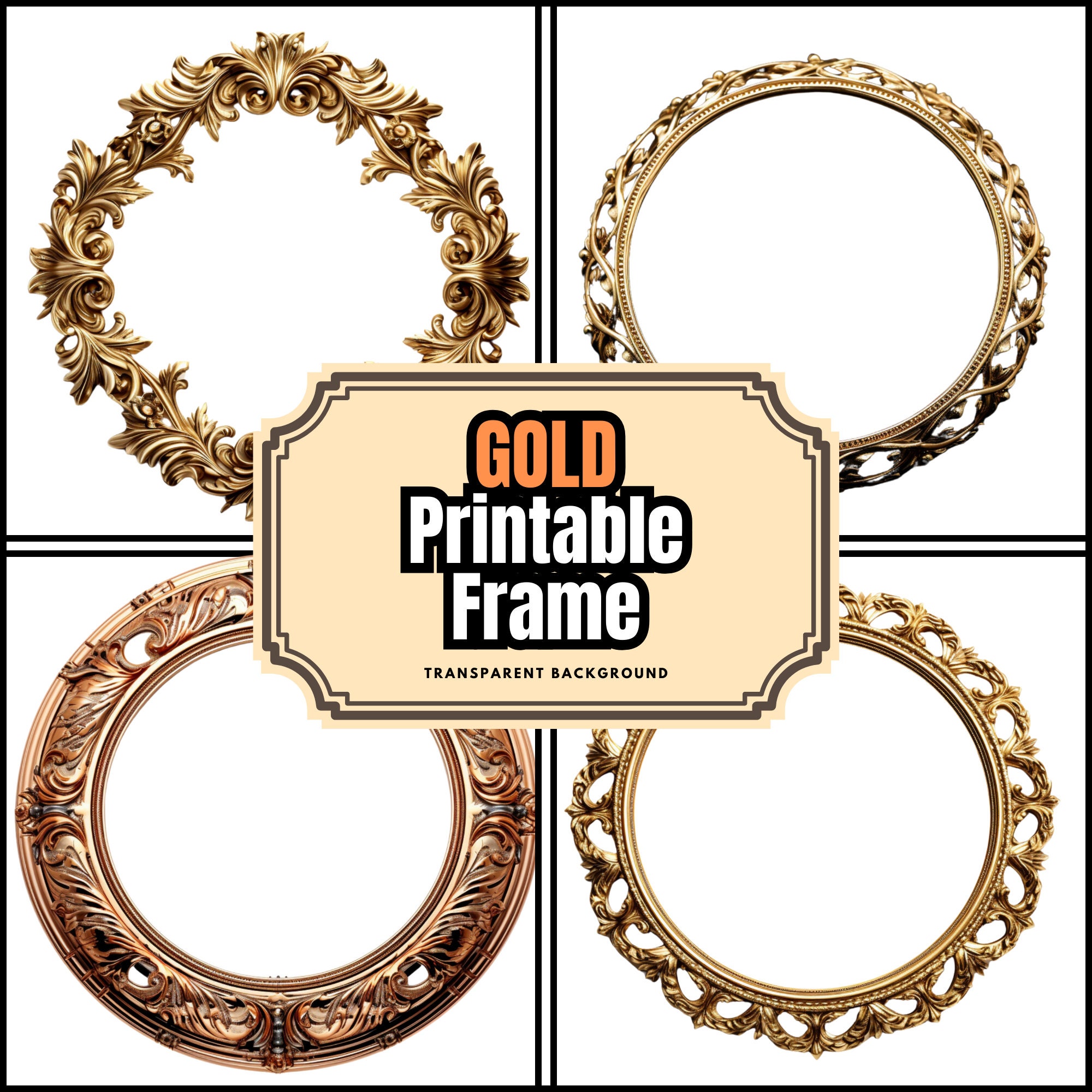 Gold Frames Digital Download, Clipart Graphics for Junk Journals ...