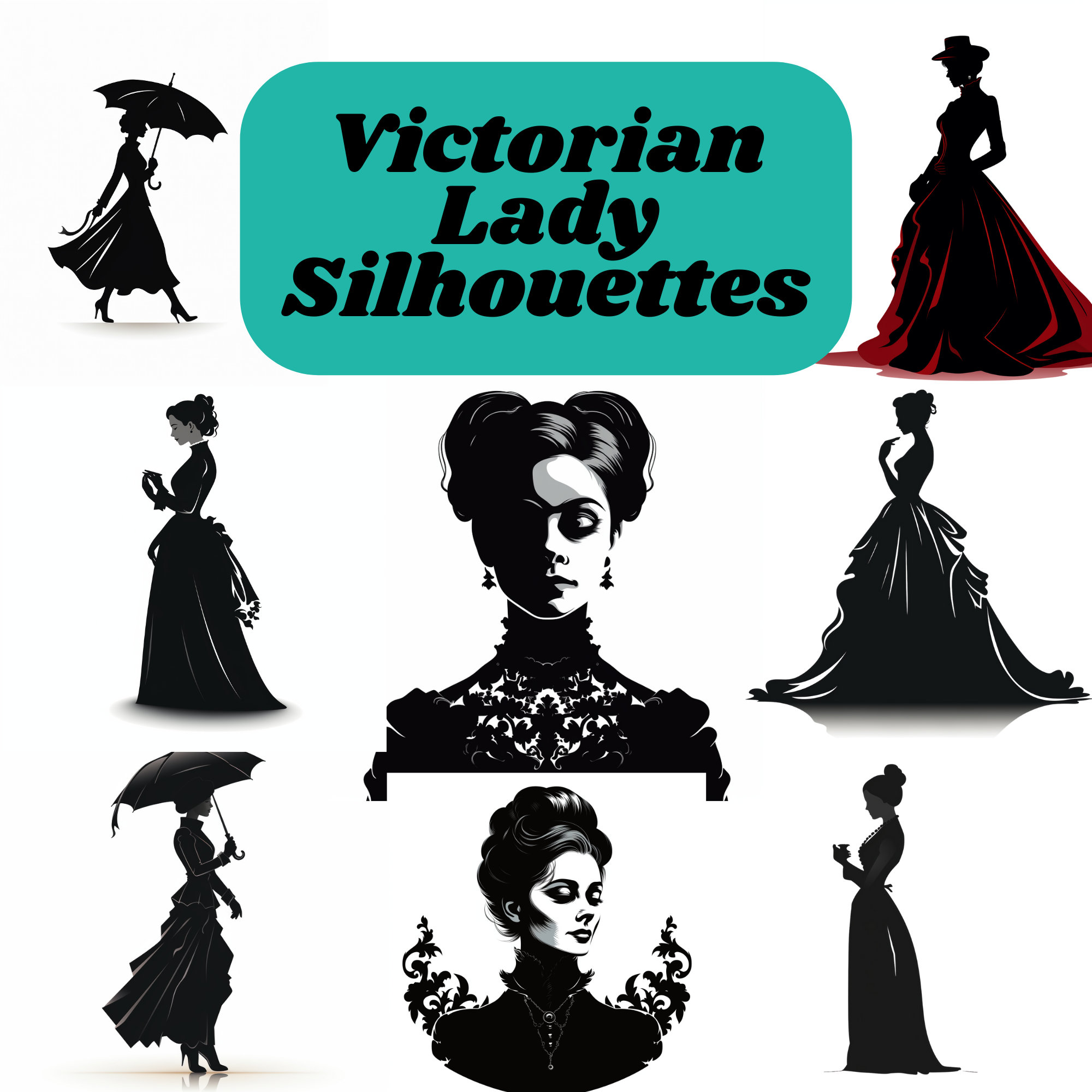 Printable Victorian Ladies Silhouette Clipart, DIY Journal Supplies ...