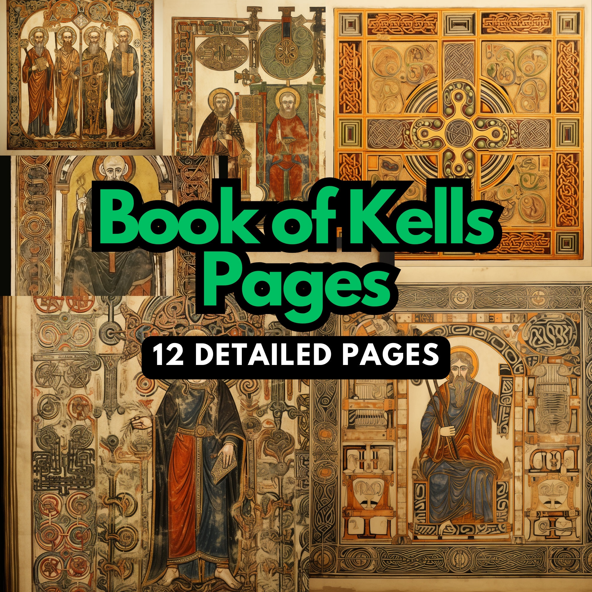Celtic Clipart Book of Kells Pages, Celtic Calligraphy Art, Irish ...