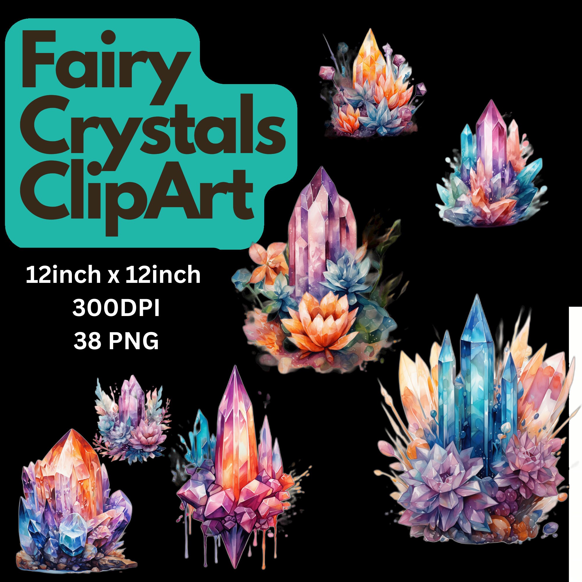 Fairy Clipart Watercolor Fantasy Crystals With Transparent Backgrounds ...
