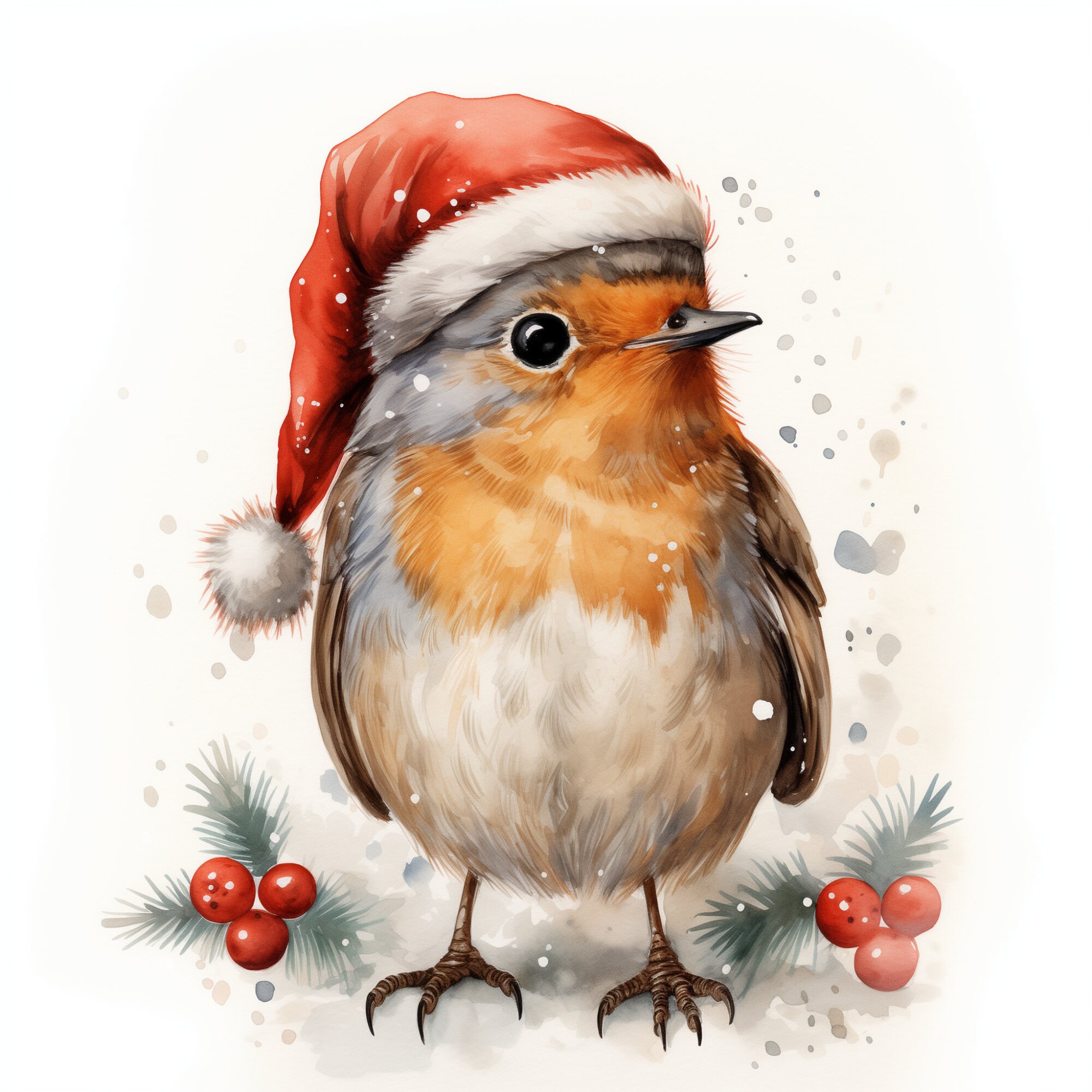 Christmas Robin Clipart, Printable Watercolor Clip Art High Quality ...