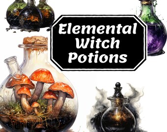 Watercolor Potions Clipart Gothic Watercolor Potion Bottles in PNG ...