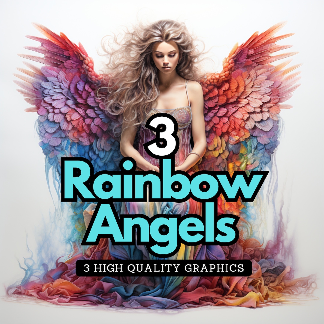 Rainbow Angel Digital Prints, Set of 3 Colorful Angels Watercolor Pngs ...