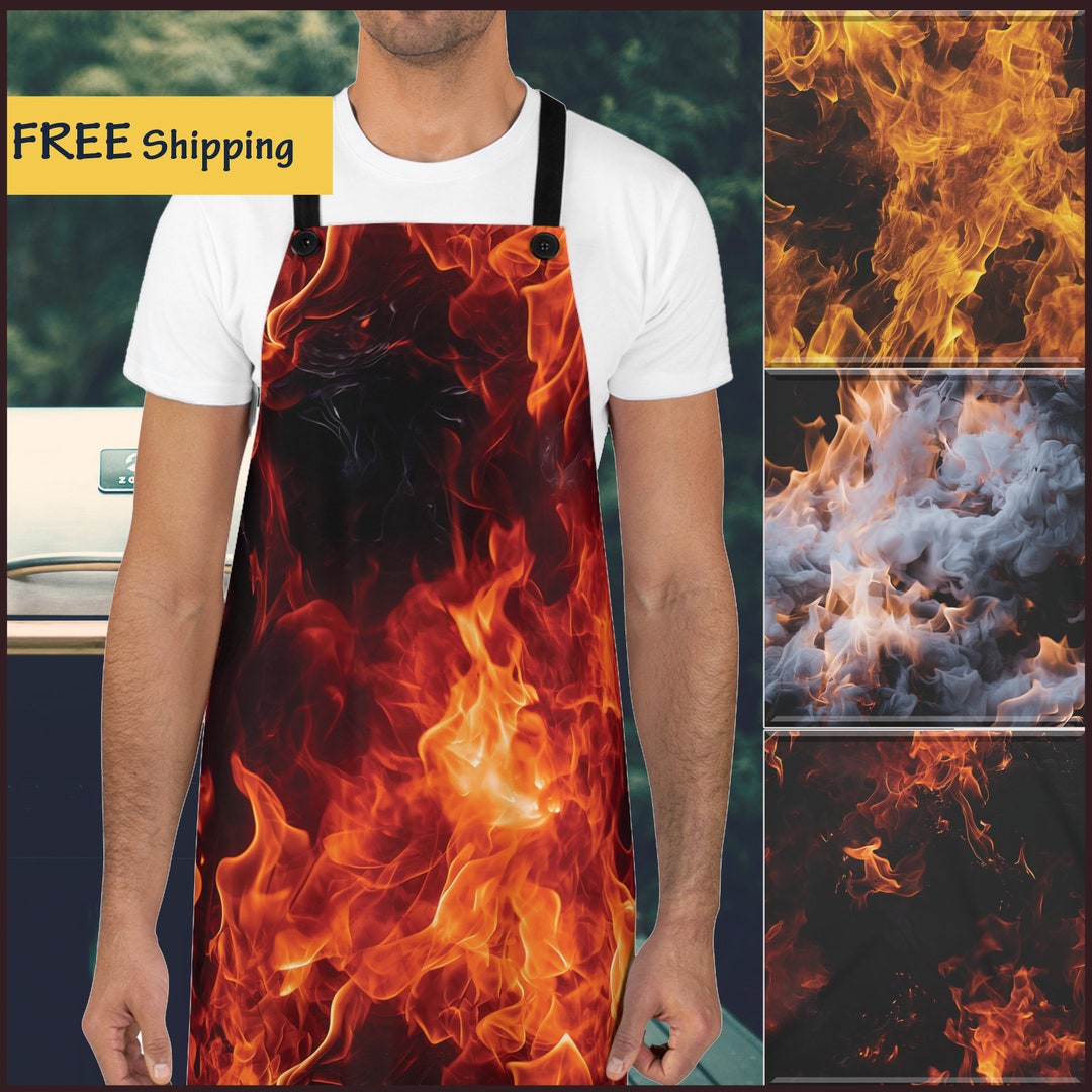 Smoke and Fire Aprons, Red Yellow White and Black Designs on Polyester ...