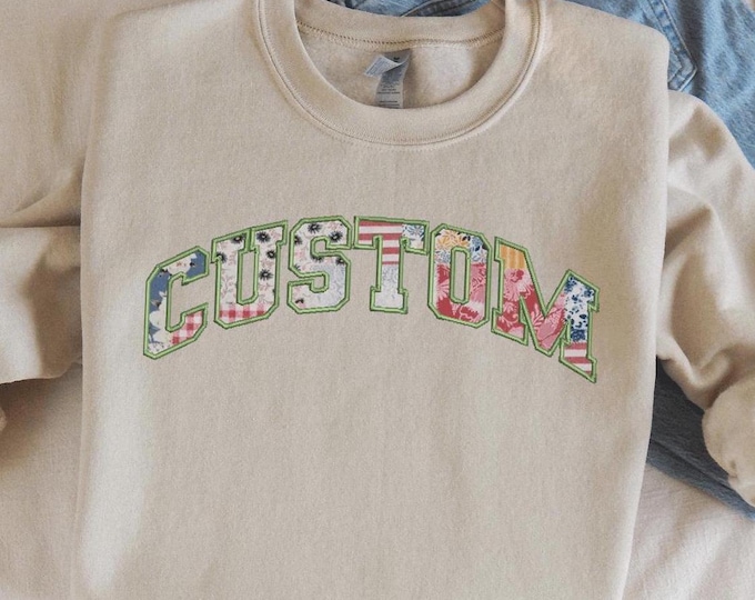 Monogram Sweatshirt, Vintage Quilt Sweatshirt, Patchwork Sweatshirt, Varsity Monogram, One of a ...