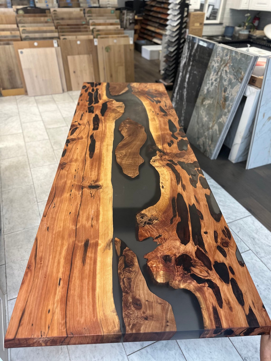 Handcrafted Redwood Slab Table With Panther-like Patterns and Wooden ...