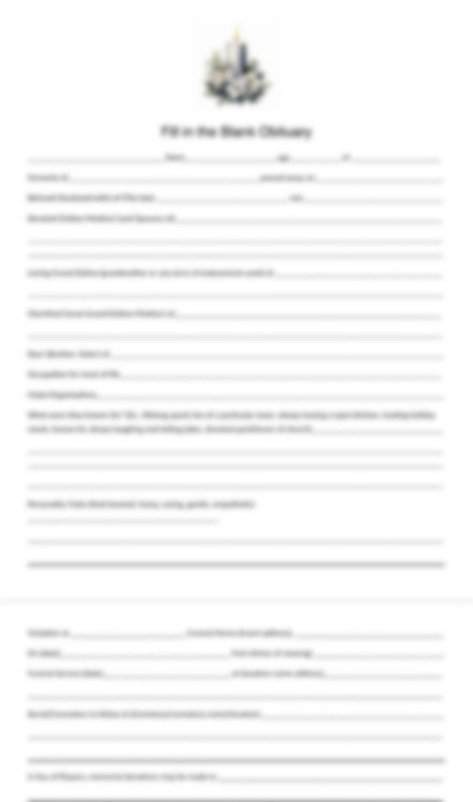 Obituary Fill in the Blank PDF Download - Etsy