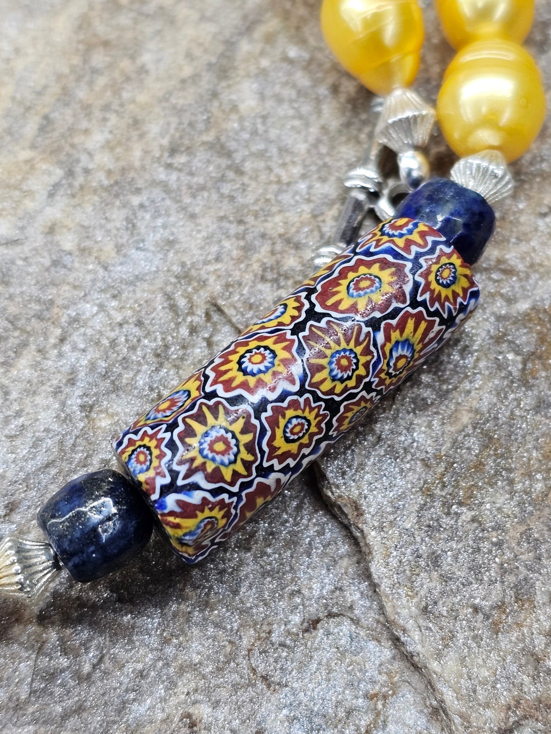 Richly Colored African Trade Beads, Yellow Freshwater Pearls and Lapis ...