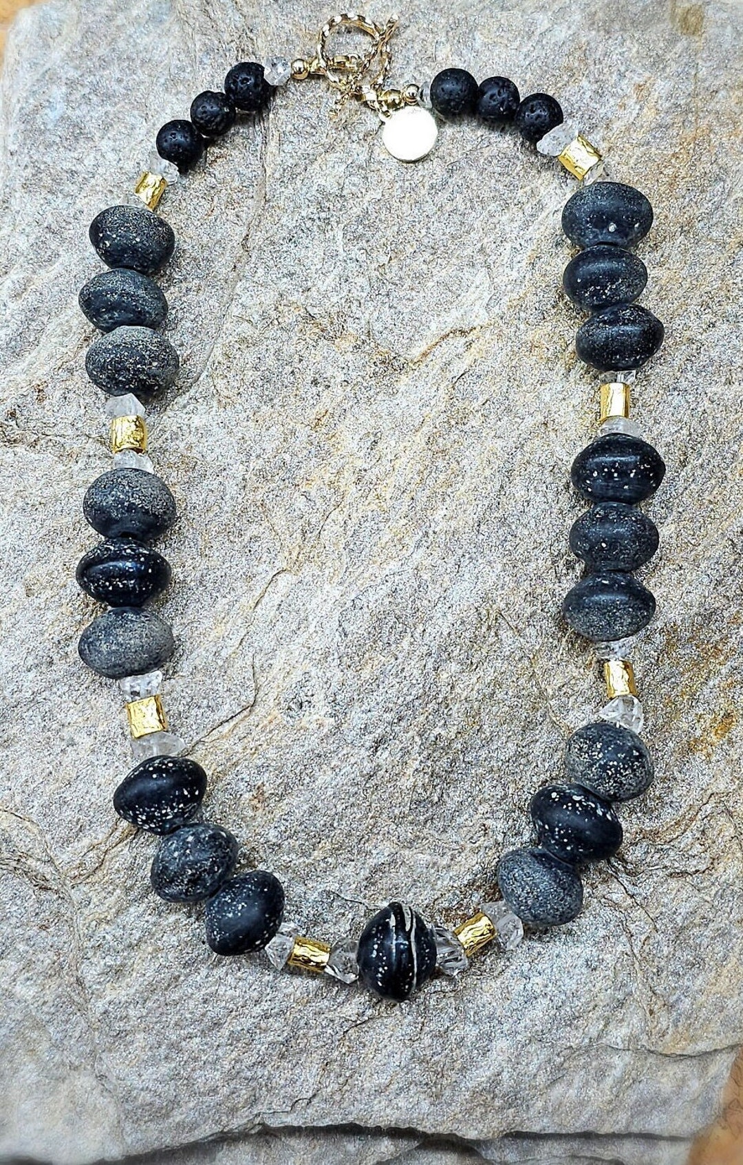 Romanesque Trade Bead, Diamond, Gold Beaded Necklace! African Trade ...