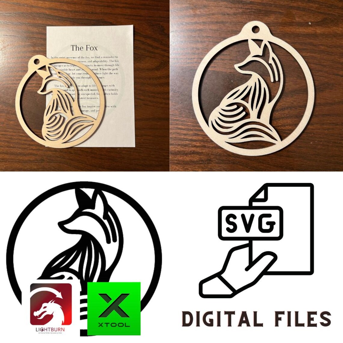 Digital Fox Ornament & Inspirational Card Files - PDF, SVG, Lightburn ...