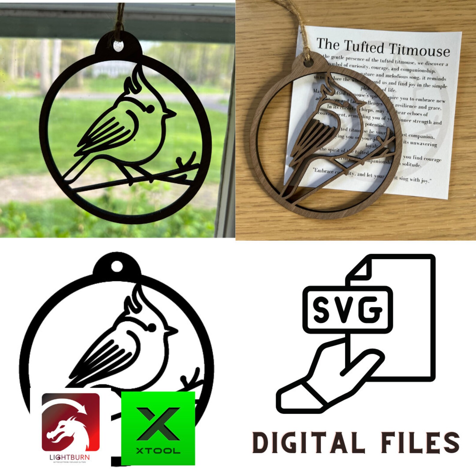 Digital Tufted Titmouse Ornament & Inspirational Card Files - PDF, SVG ...