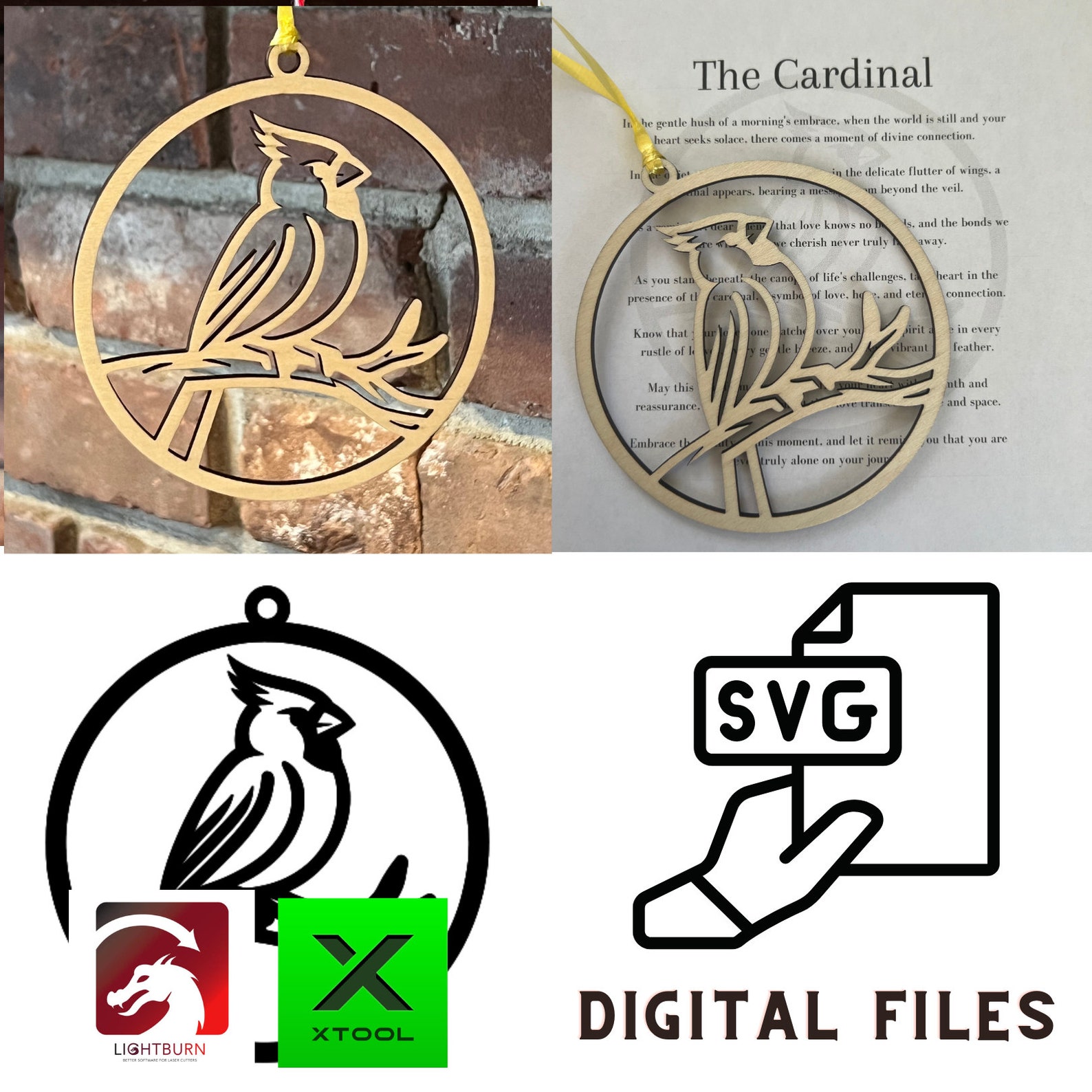 Digital Cardinal Ornament & Inspirational Card Files - PDF, SVG ...