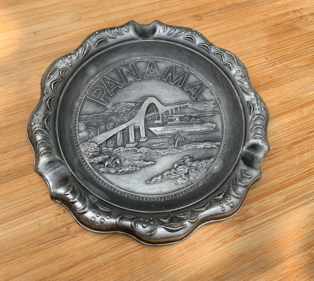 Vintage Pewter “panama” Ashtray Souvenir With 3 Slots, Beautiful ...