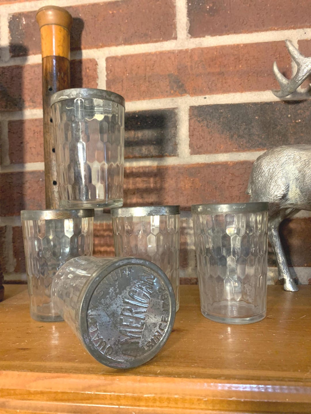 Vintage American Snuff Glasses With Tin Lids, Collectible, Gift, Set of ...