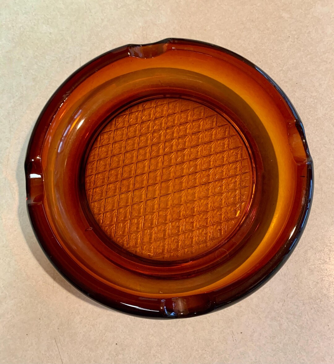 Mid-century Modern (MCM) Amber Heavy Glass Ashtray, Burnt Orange and ...